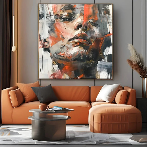 Framework Print on canvas - Female Art, Pink, Cream, Beige, Gold, Yellow Orange, Abstract Style ...