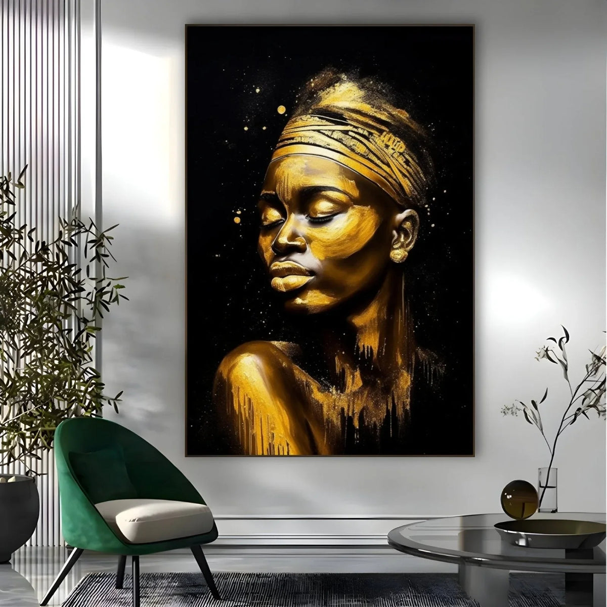 Framework Print on canvas - African Art, Gold, Yellow, Black, Grey, Figurative Style – CupidoDesign