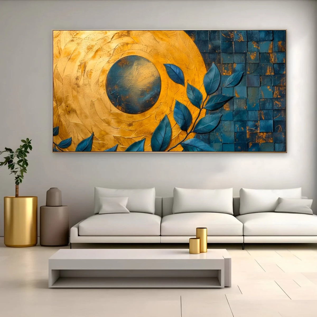 Painting Print on canvas - Flower Art, Brown, Aqua Green, Blue, Yellow ...