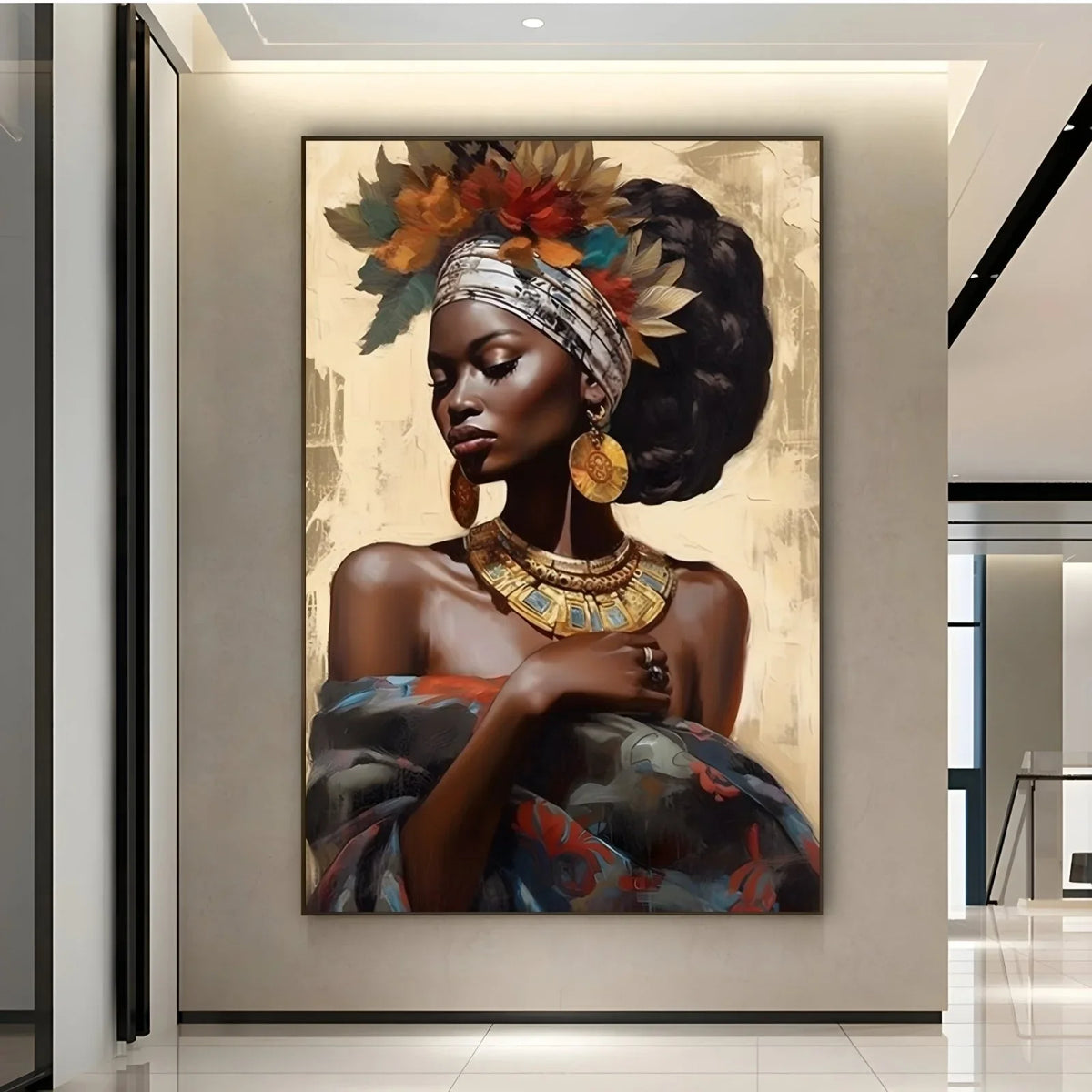 Framework Print on canvas - Portrait Art, Africa, Brown, Beige, Modern Style – CupidoDesign