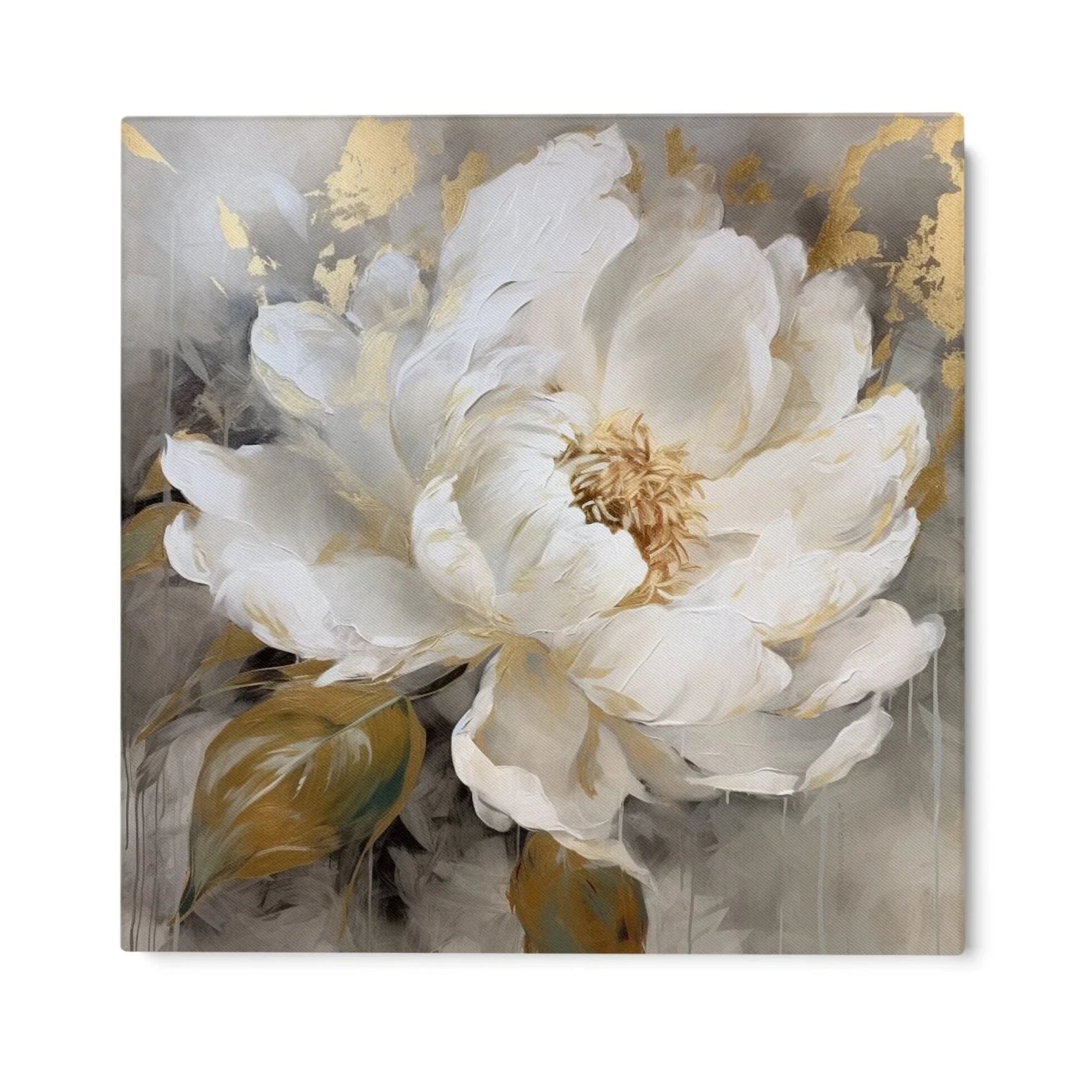 Framework Print on canvas - Art Flowers, Peony, White, Gold, Figurative Style, Modern – CupidoDesign