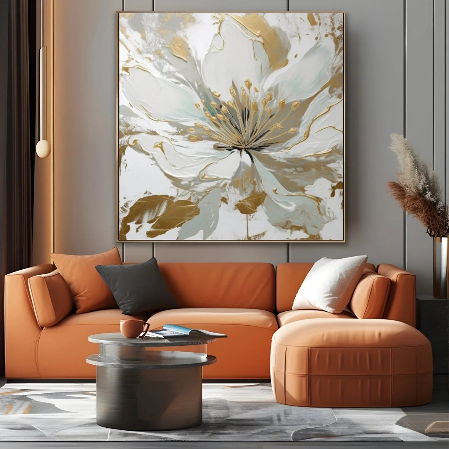 Framework Print on canvas - Flower Art, White, Gold, Abstract, Modern Style – CupidoDesign