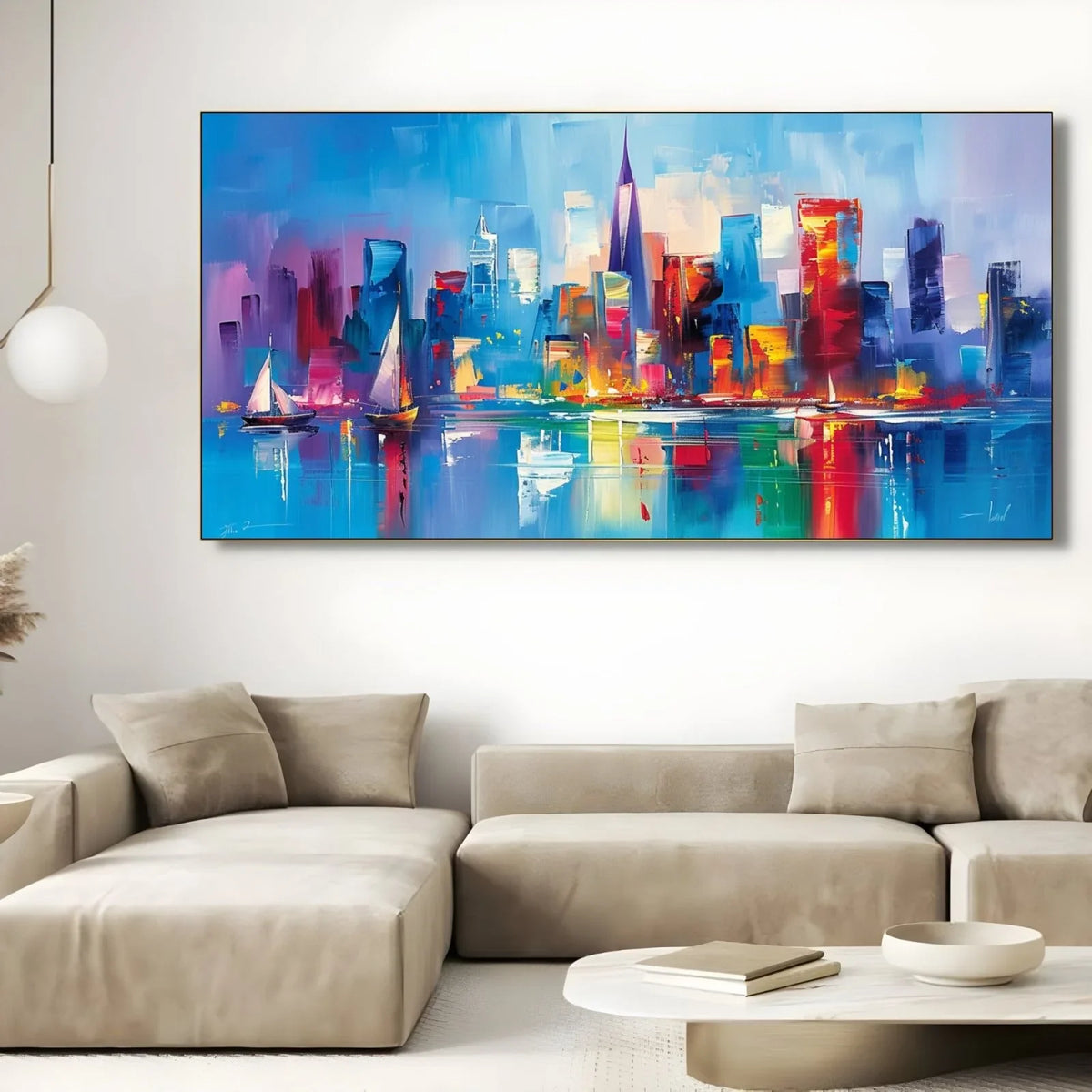 Impression sur toile - Art abstrait, bleu clair, bleu, rouge, violet ...