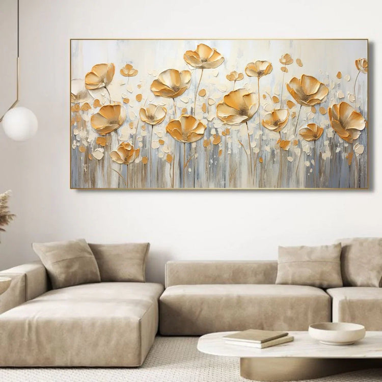 Framework Print on canvas - Floral Art, Brown, Cream, Beige, Grey ...