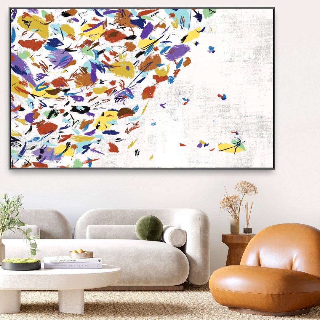 Framework Print on canvas - Abstract Art, Black, Green, Purple, Blue ...