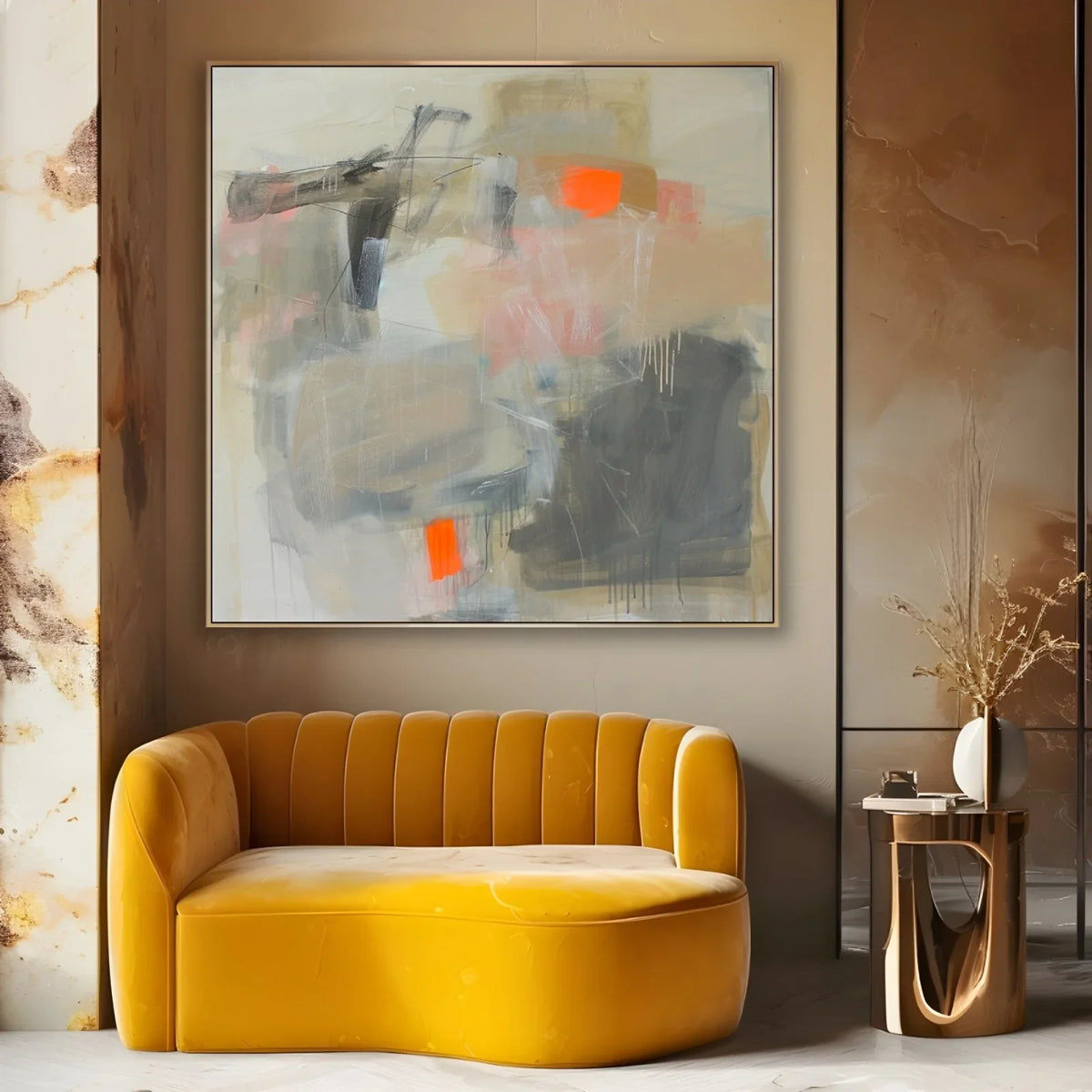 Framework Print on canvas - Abstract Art, Grey, beige, Contemporary ...