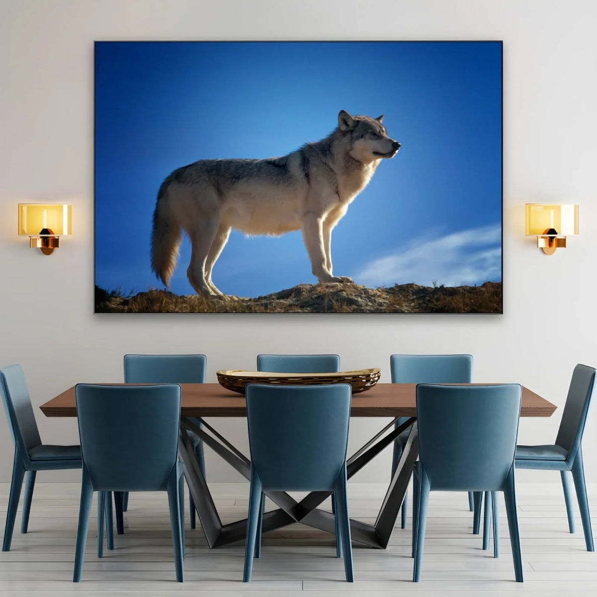 Framework Print on canvas - Wolf Art, Animals, Blue, Grey, Photographic ...